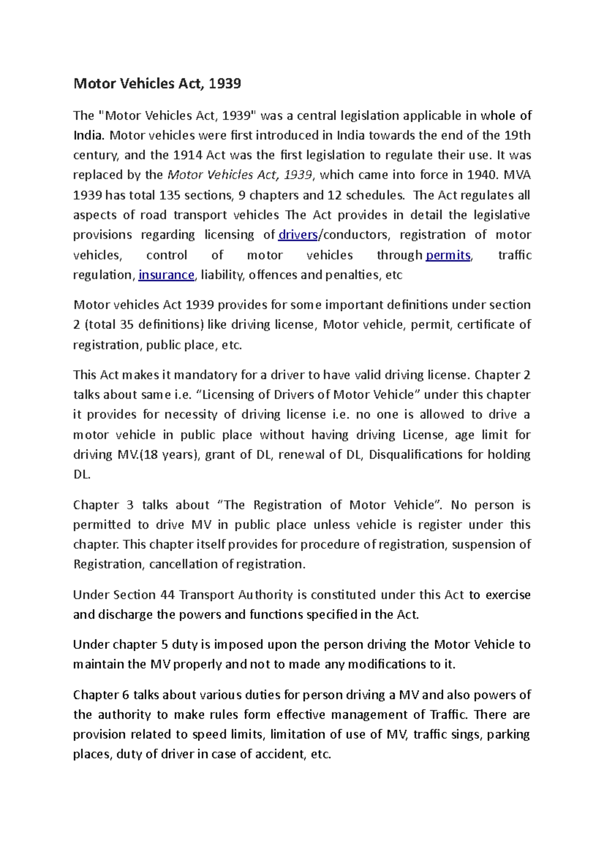 MVA OK Motor Vehicles Act 1939 The Motor Vehicles Act 1939 Was A