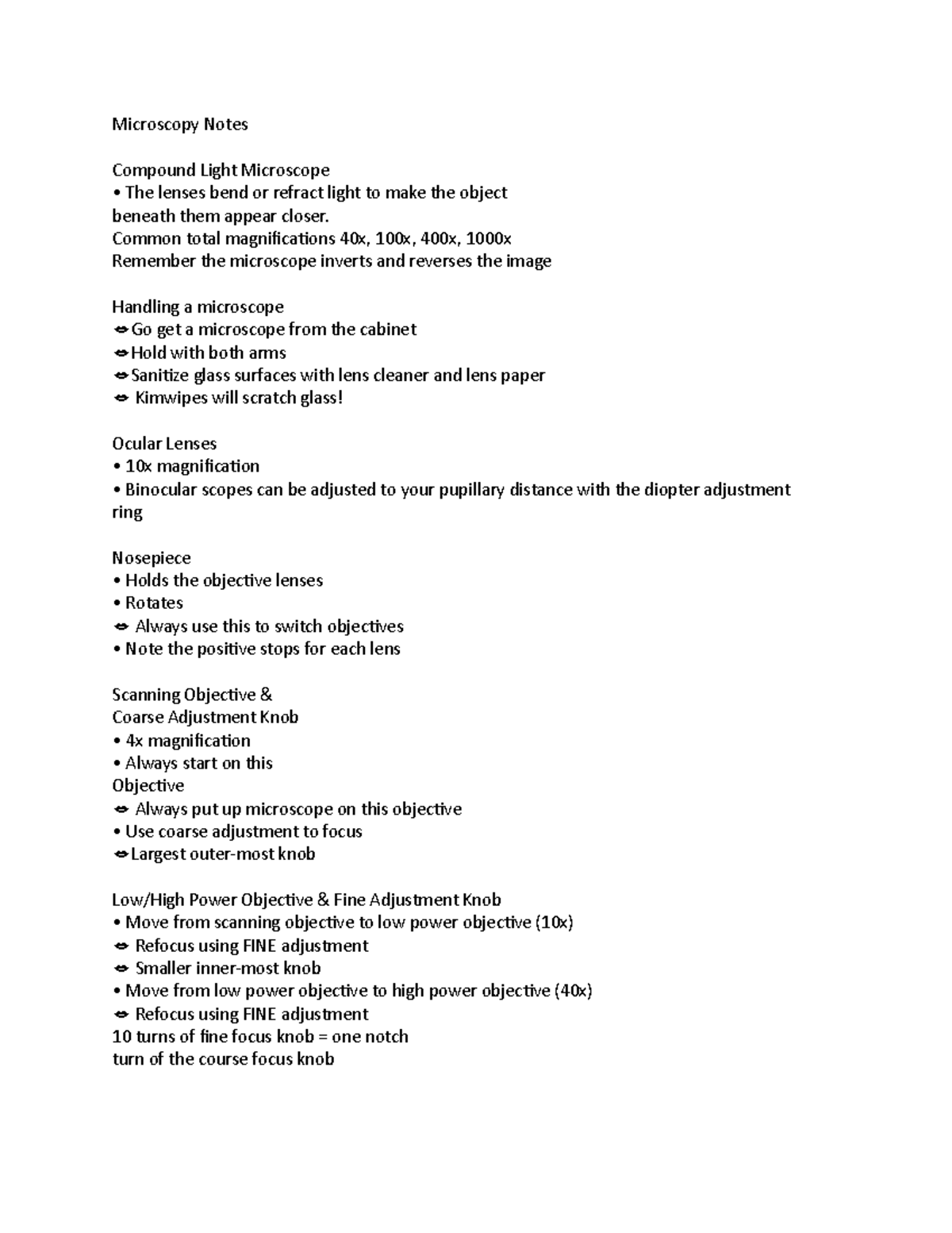 Microscopy Notes - Microscopy Notes Compound Light Microscope The ...