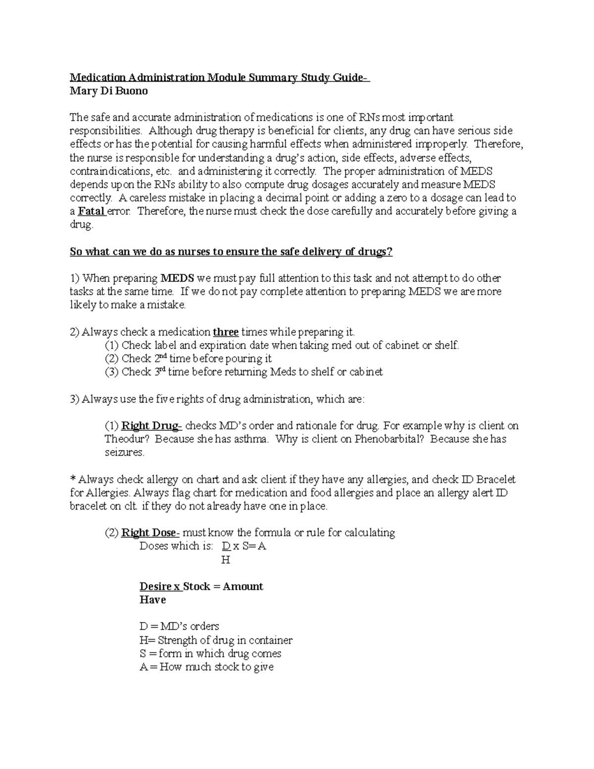 Medication Administration Module Summary Study Guide - Although drug therapy is beneficial for ...