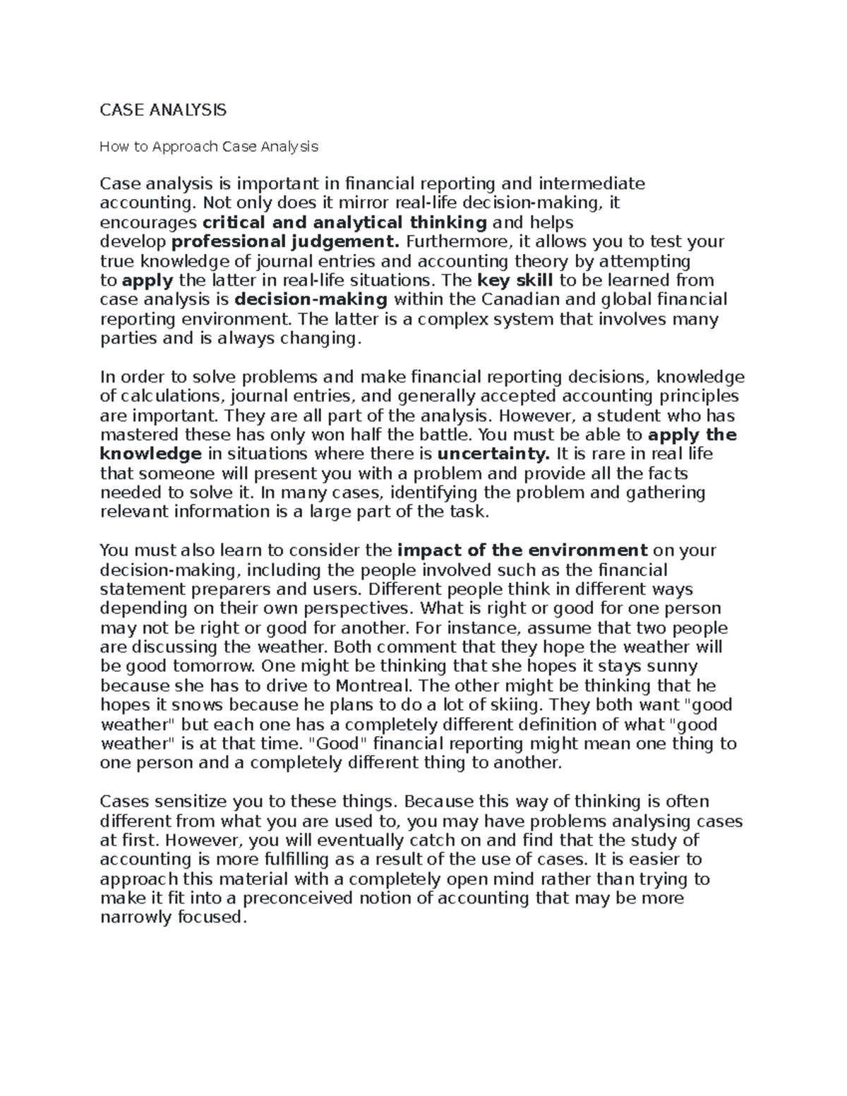 Cpa 2023 CASE Analysis - resume - CASE ANALYSIS How to Approach Case ...