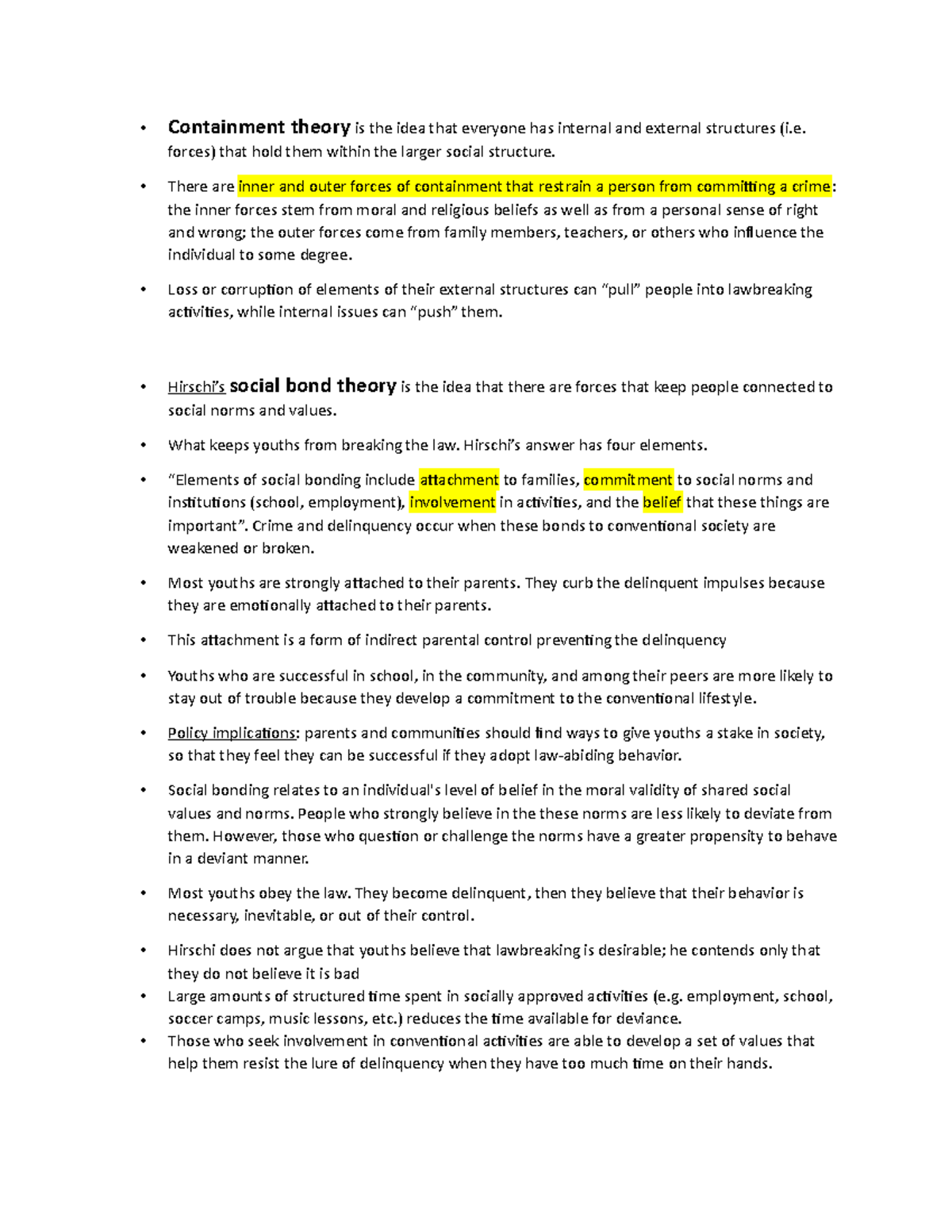 Containment, social bond, general, power control- Theories ...