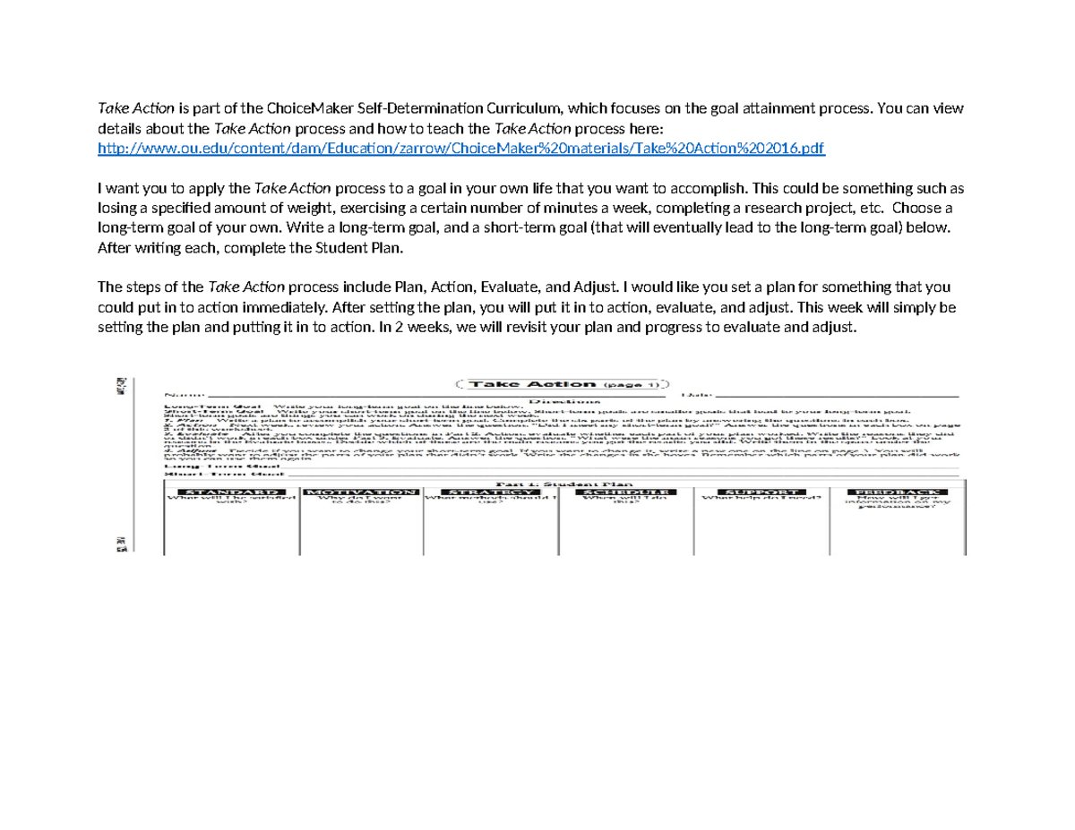 Take Action Goal Attainment - Take Action is part of the ChoiceMaker ...