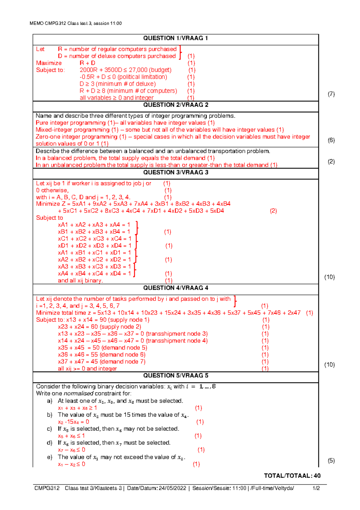 Memo Ct3 1 Memo For Class Test 3 Cmpg312 Class Test 3klastoets 3 Datedatum 24052022