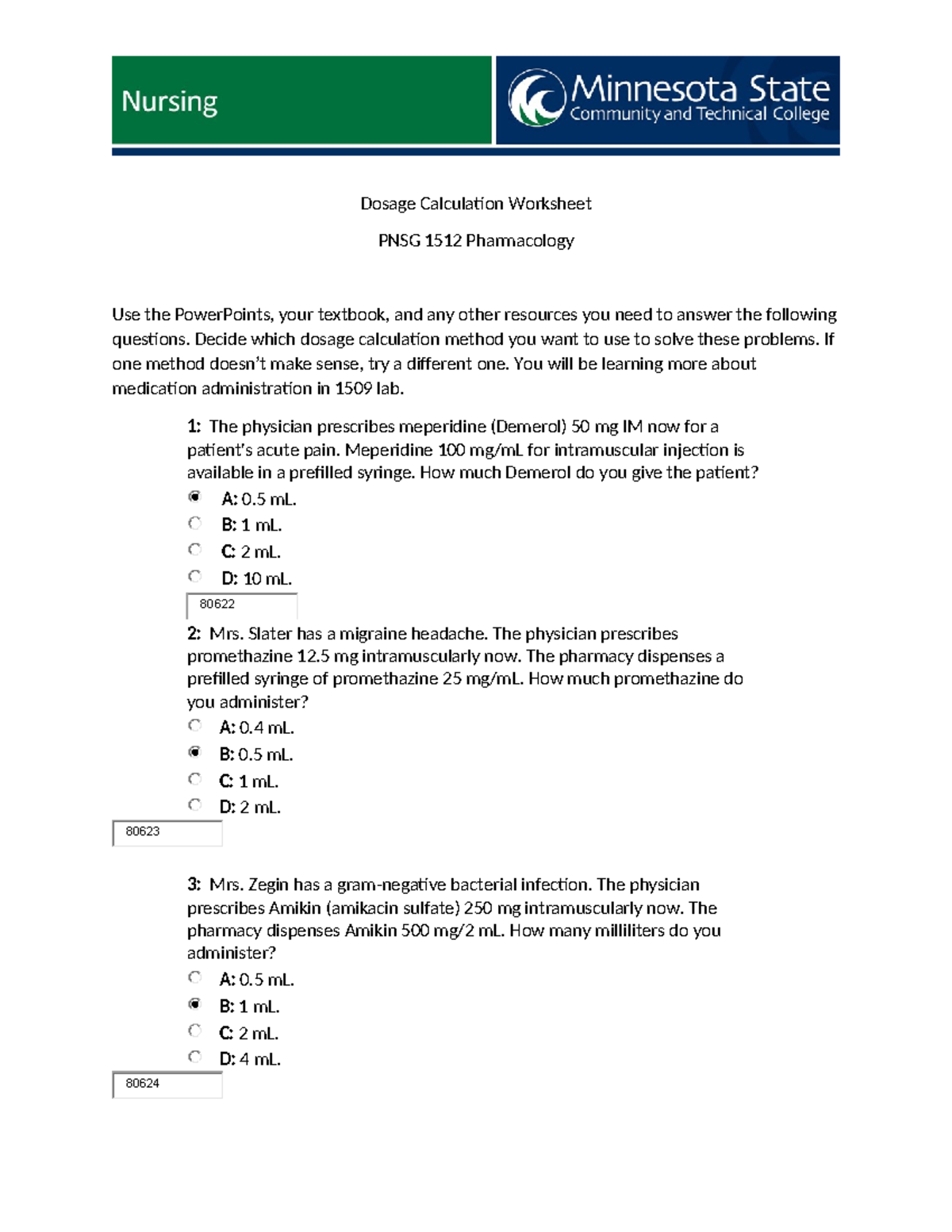 Dosage Calc and Med Admin Worksheet - Dosage Calculation Worksheet PNSG ...