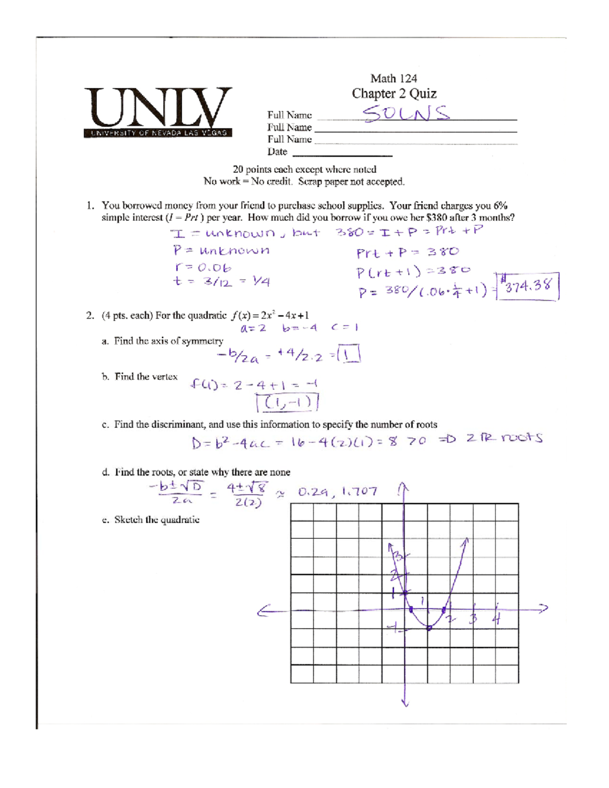 Quiz02-Soln math 124 2010 - Math 124 Chapter 2 Quiz Full Name _ m 50 LA ...