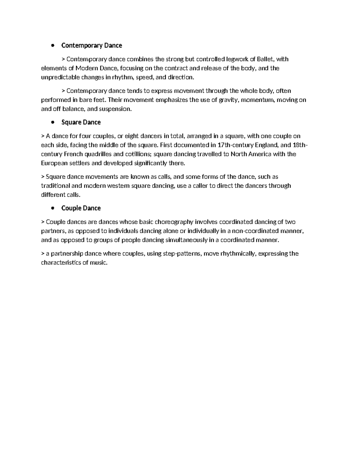 Contemporary Dance - Summary Grade 12 STEM - Contemporary Dance ...