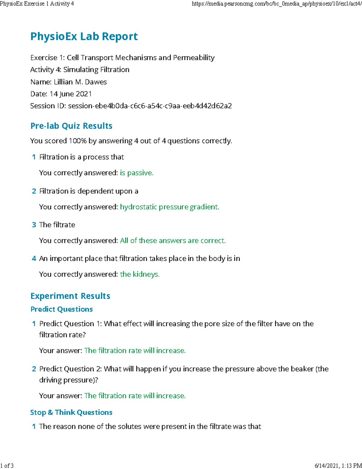 Physio Ex Exercise 1 Activity 4 - PhysioEx Lab Report Exercise 1 : Cell ...