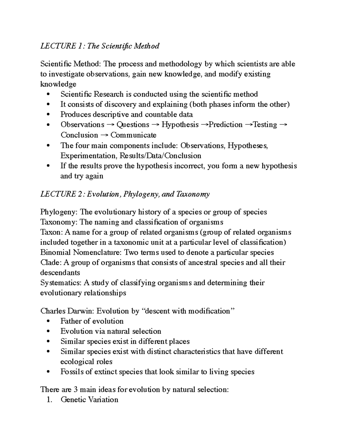 Lecture 1 and 2 Notes BSC 116 - LECTURE 1: The Scientific Method ...