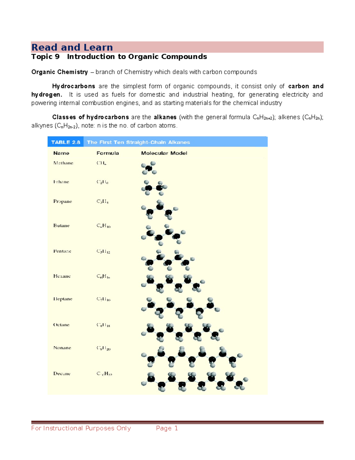 M2 Topic 9 Introduction to Organic Compounds - Read and Learn Topic 9 ...