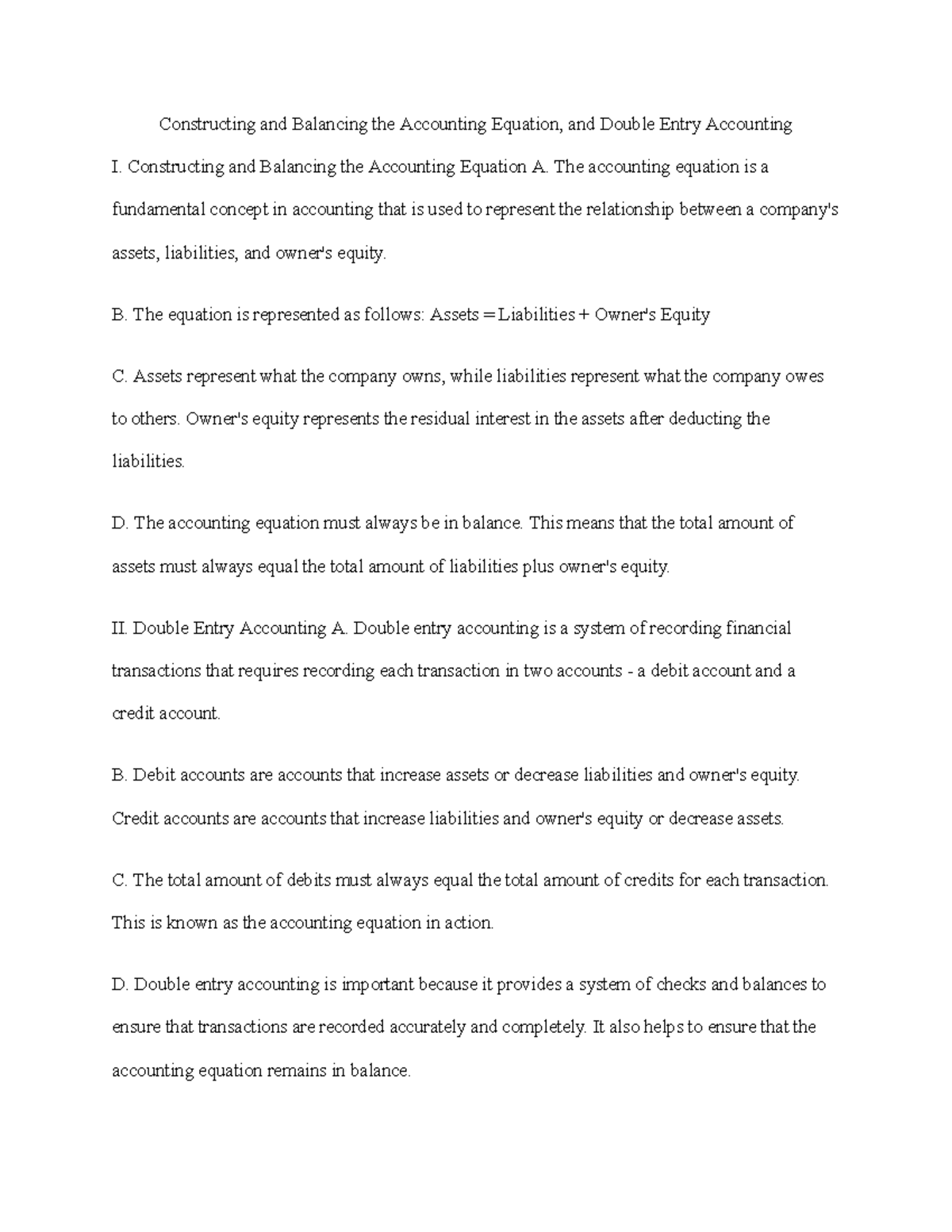 Constructing and Balancing the Accounting Equation, and Double Entry ...