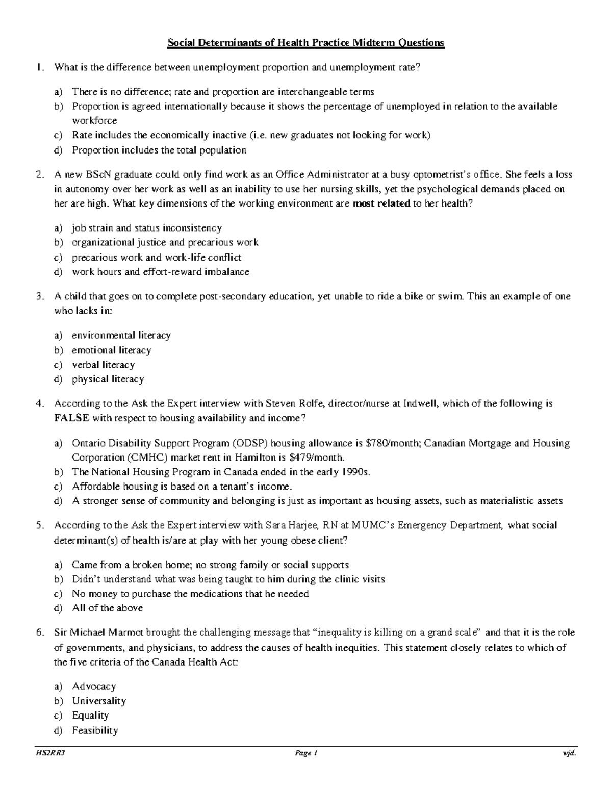 2Rr3 - Sdoh Practice Questions - Social Determinants of Health Practice ...