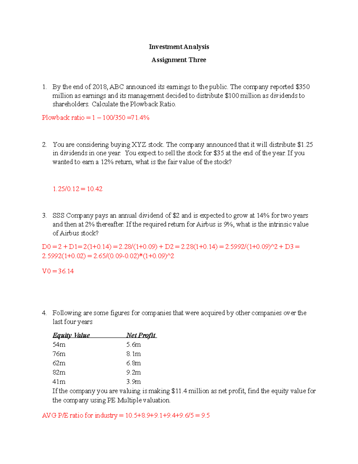 Assignment 3 - Investment Analysis - Investment Analysis Assignment ...