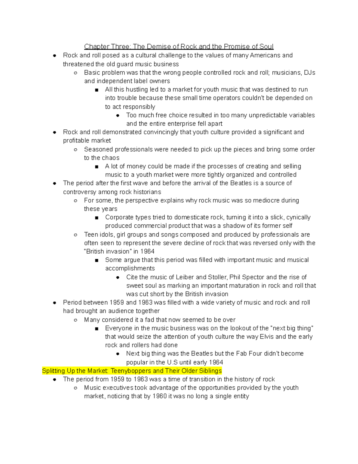 History of Rock and Roll ch3 p1 - Chapter Three: The Demise of Rock and ...