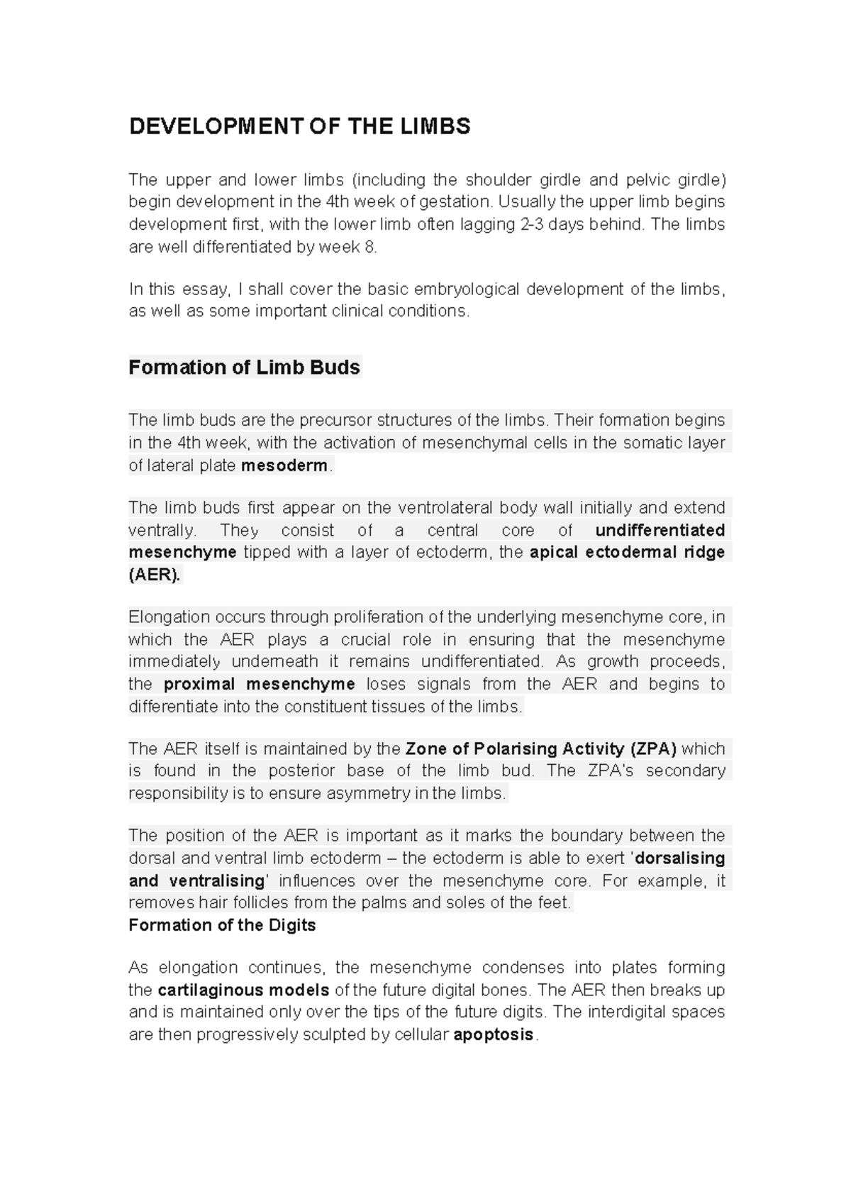 Development of the Limbs - DEVELOPMENT OF THE LIMBS The upper and lower ...