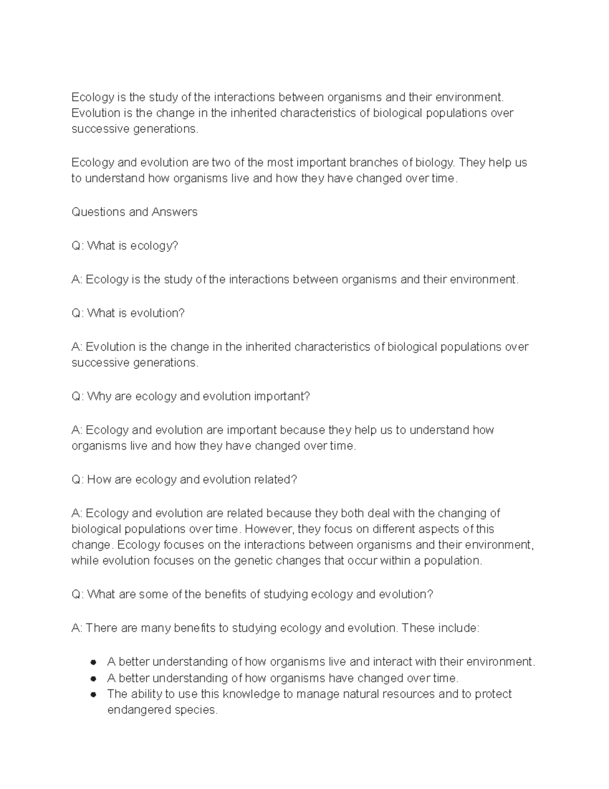Lecture 1 Introduction to Ecology and Evolution - Ecology is the study ...