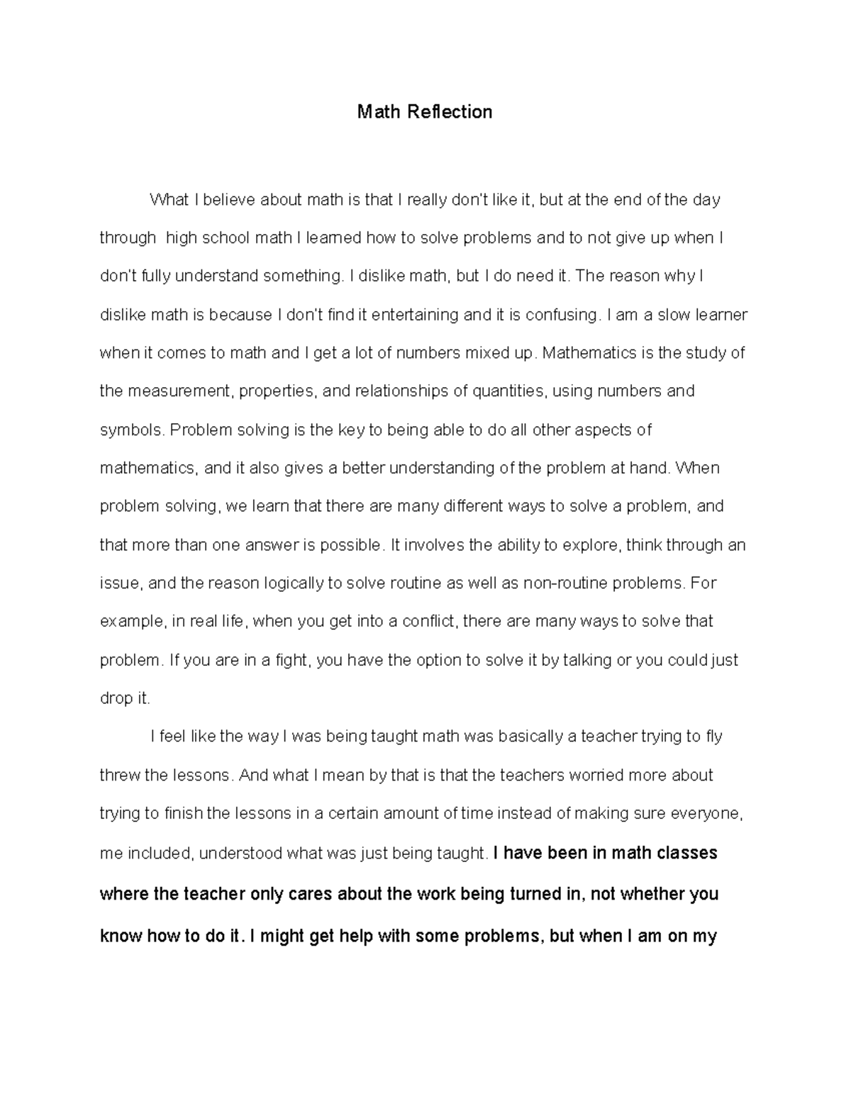 W Vina Math Reflection Certified - Math Reflection What I believe about ...