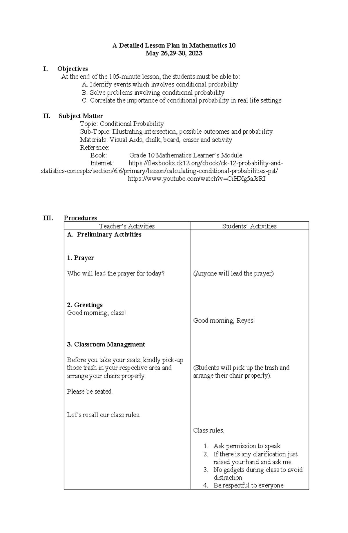 DLP- Conditional- Probability - A Detailed Lesson Plan in Mathematics ...