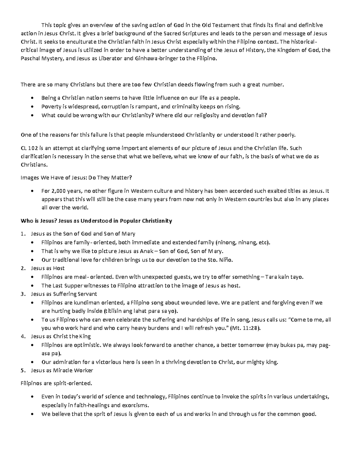 CL Prelim - This topic gives an overview of the saving action of God in ...