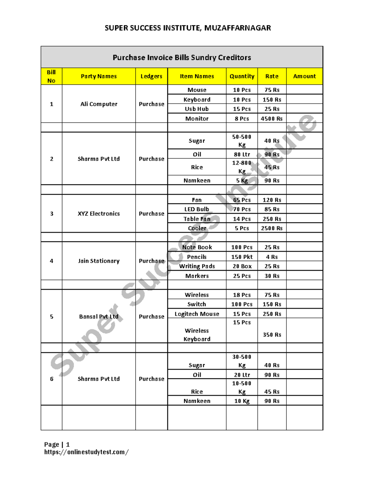Tally Assignment with GST (sscstudy - Page | 1 Purchase Invoice Bills ...