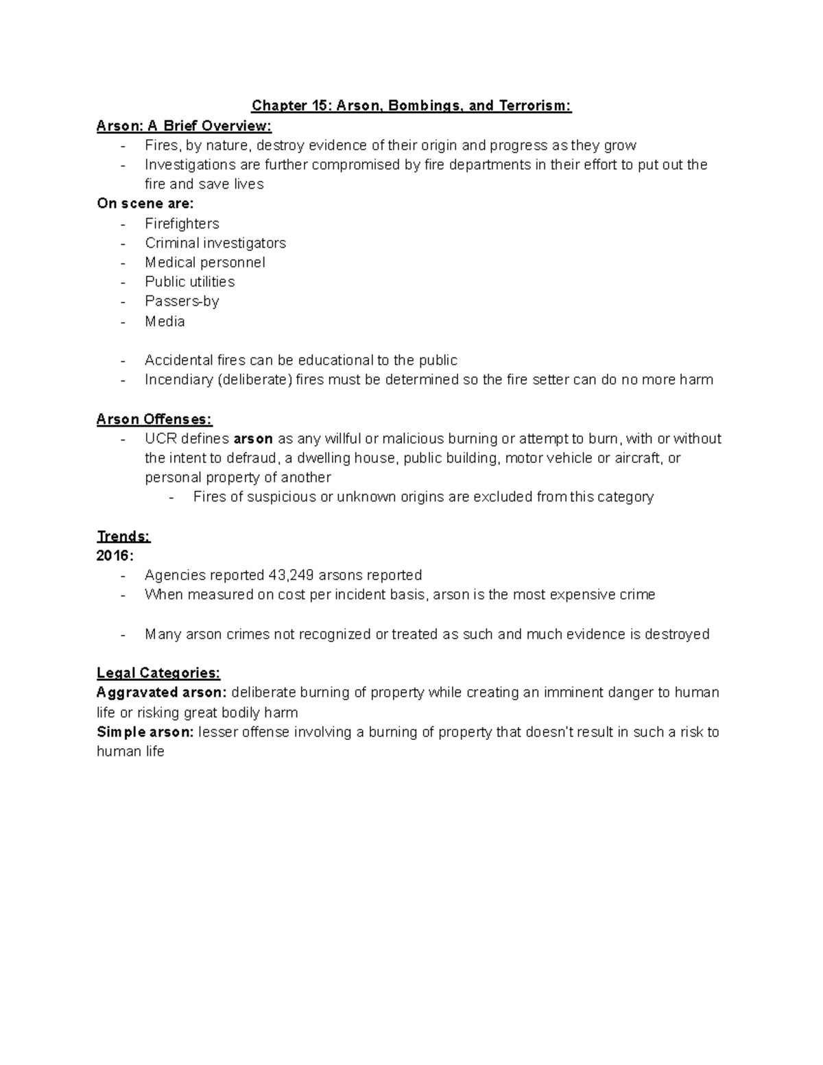 Reflection - notes - Chapter 15: Arson, Bombings, and Terrorism: Arson ...