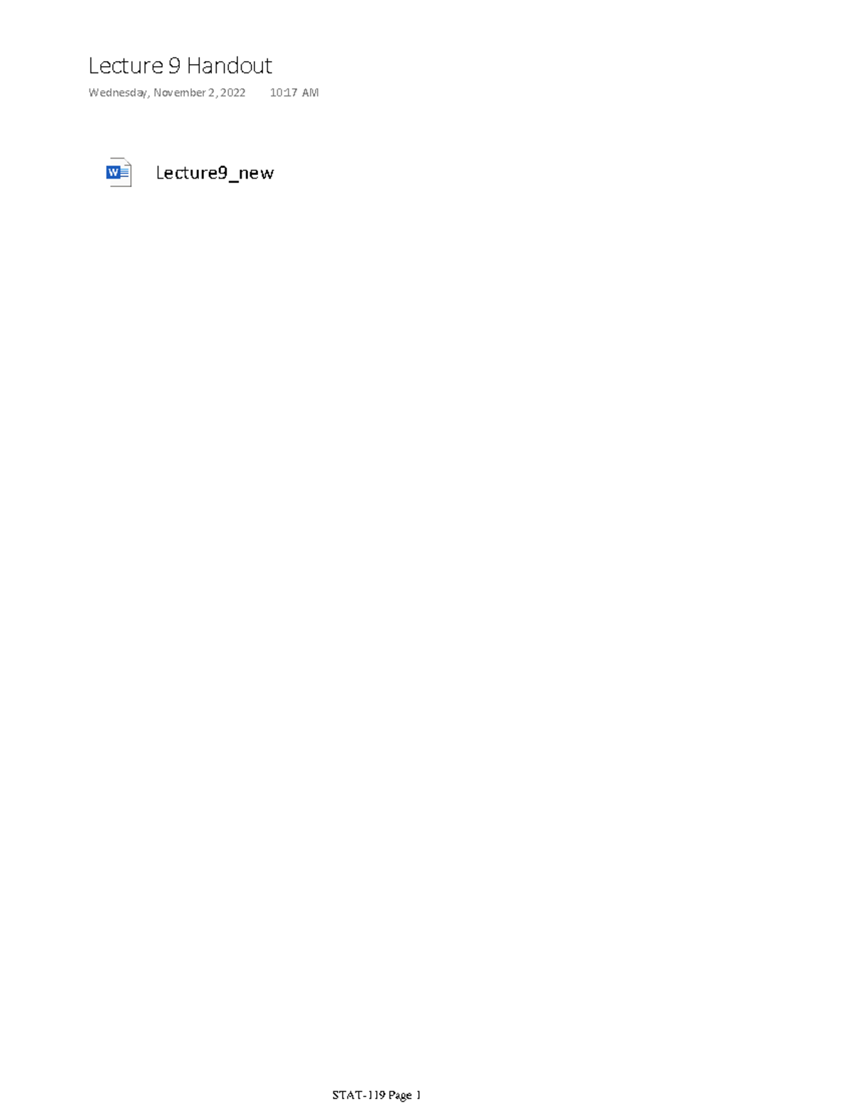 Lecture 9 Handout stat-119 - MIS 301 - Lecture9_new Lecture 9 Handout Wednesday, November 2 ...