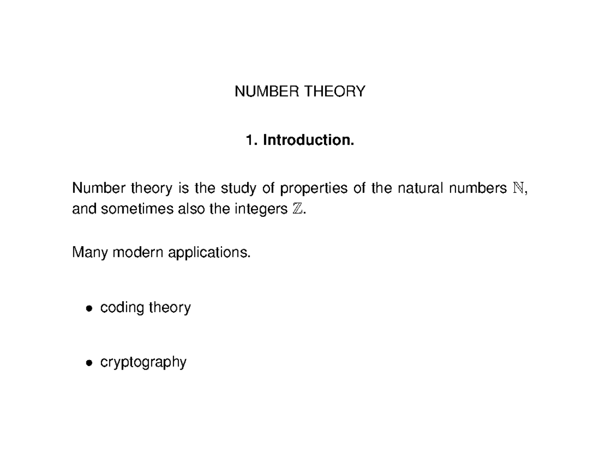 Number theory week 3 lecture - NUMBER THEORY Introduction. Number ...