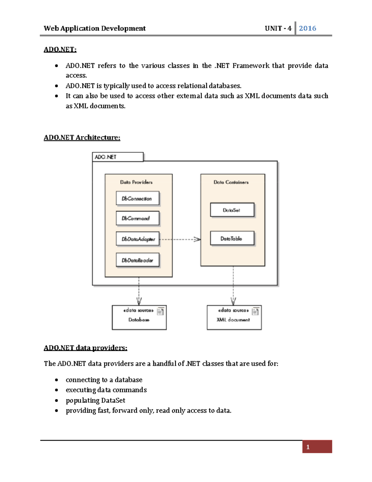 WAD-Unit - 4 Data Access through ADO - ADO: ADO refers to the various ...