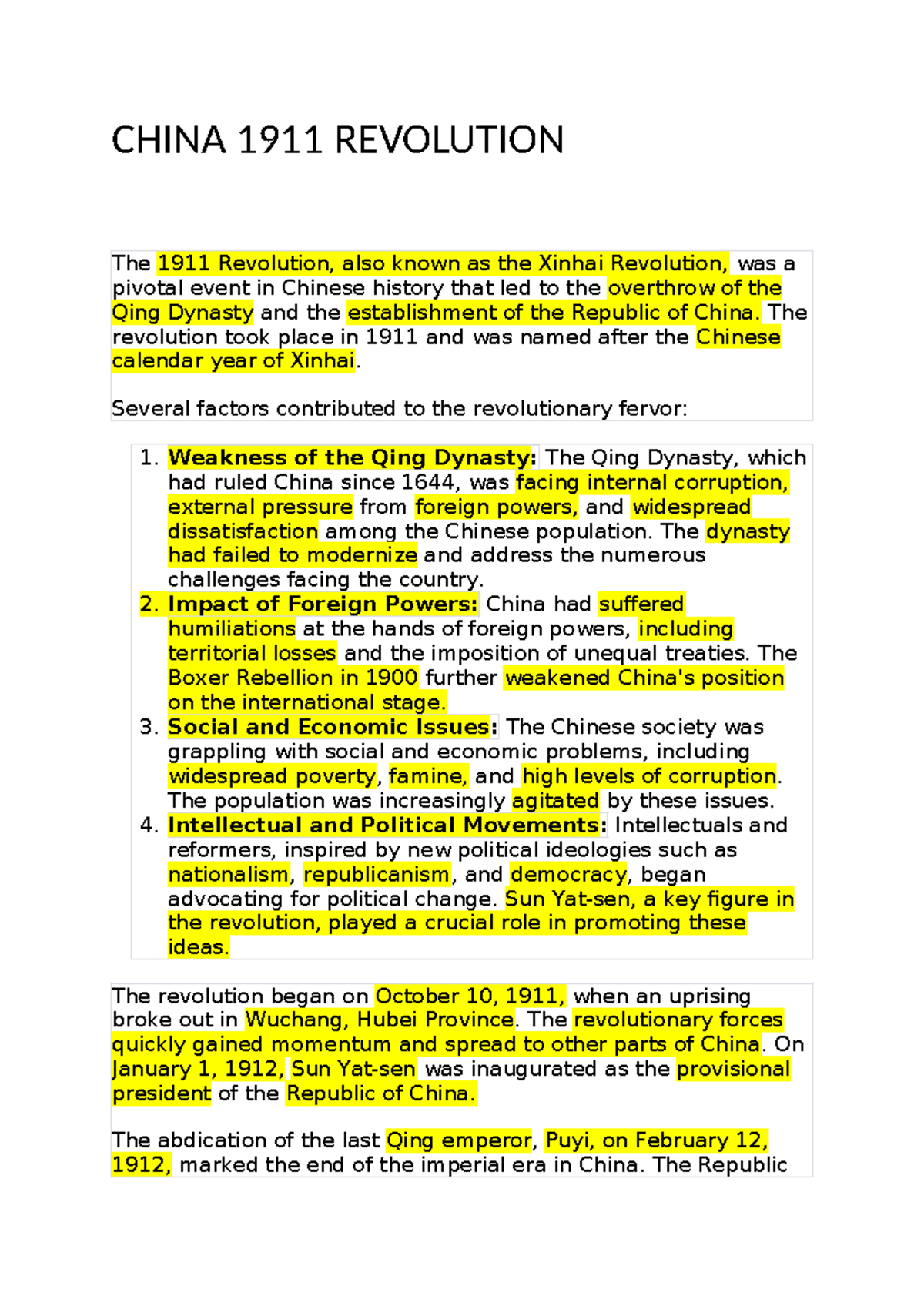 China 1911 Revolution - exxam - CHINA 1911 REVOLUTION The 1911 ...