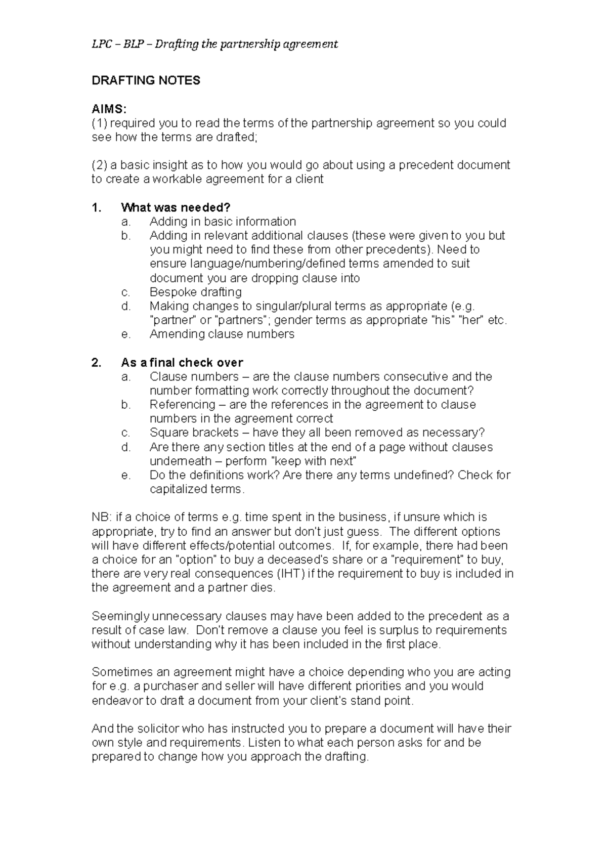 Drafting notes - Key points about Partnerships LPC - LPC – BLP ...