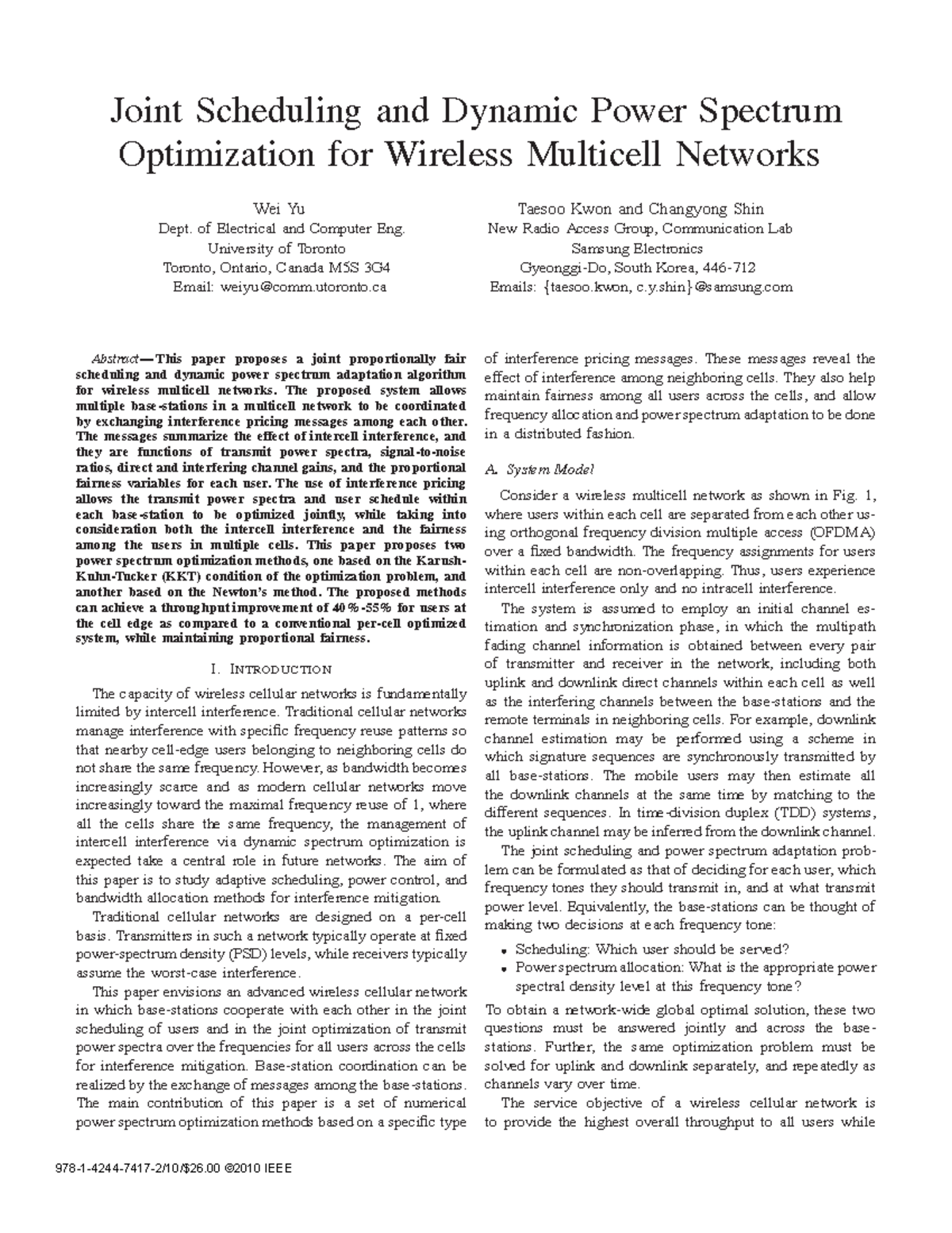 Joint Scheduling And Dynamic Power Spectrum Optimization For Wireless Multicell Networks 1