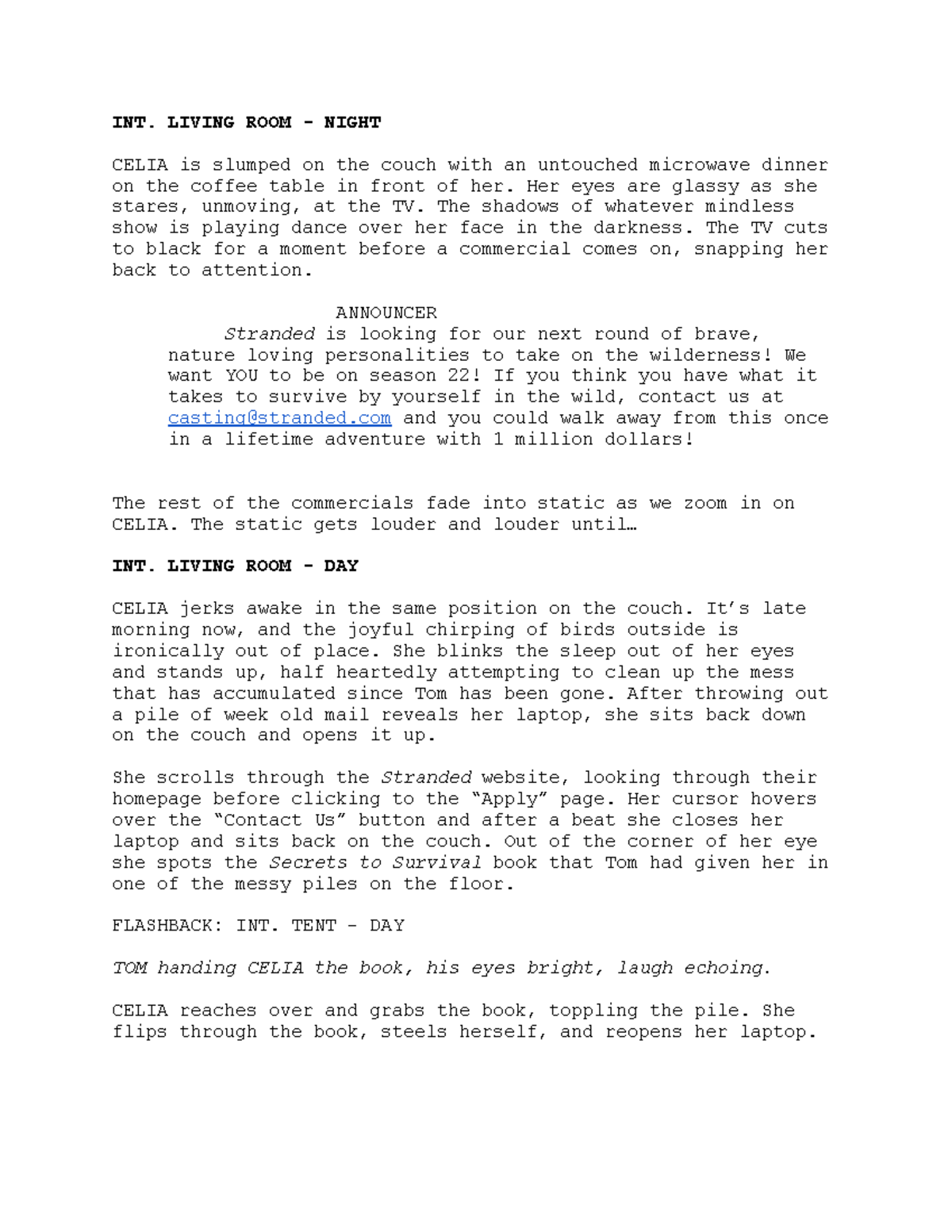 Screenwriting Catalyst Scene - INT. LIVING ROOM - NIGHT CELIA is ...