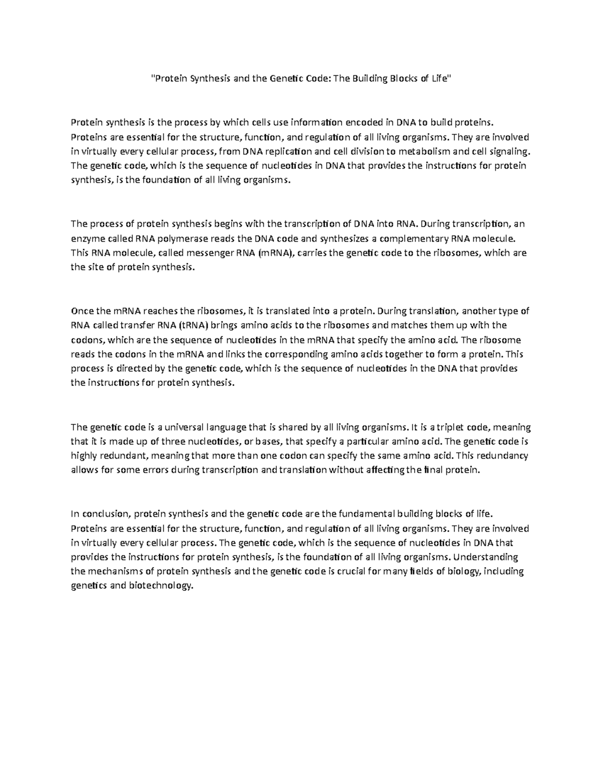 Protein Synthesis and the Genetic Code - Proteins are essential for the ...