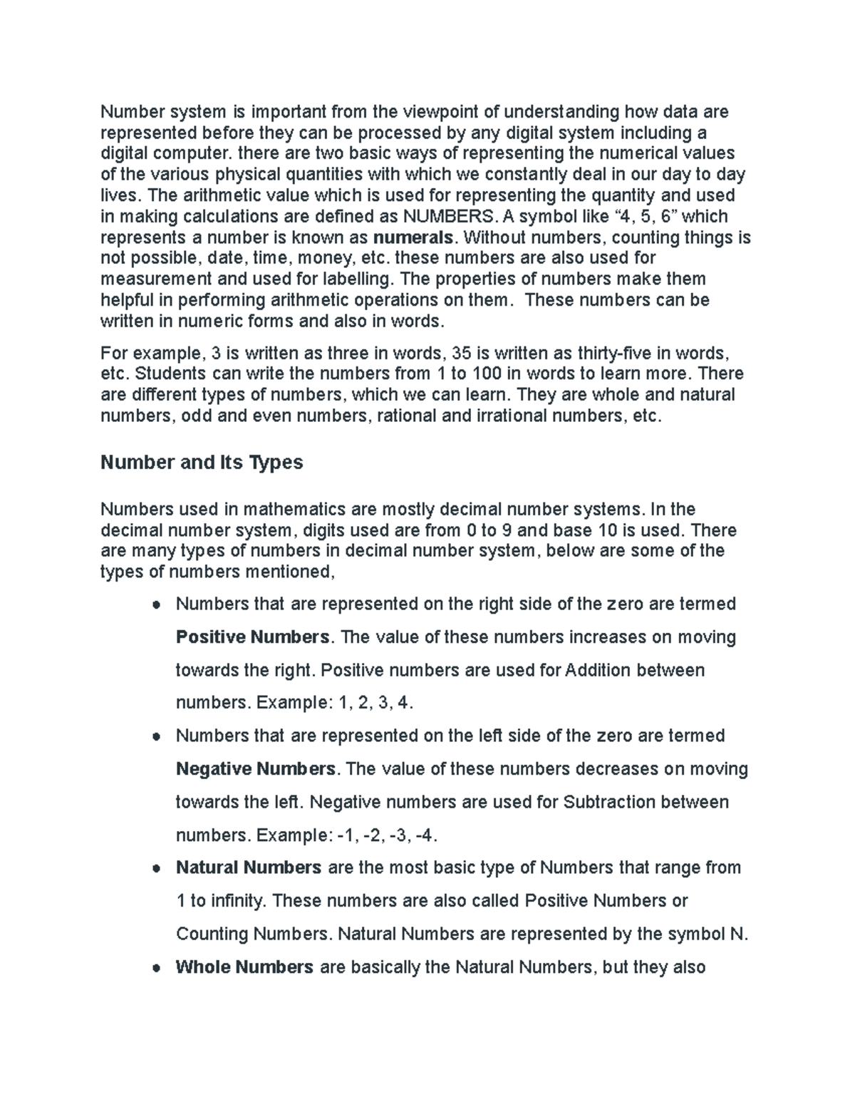 Number System - there are two basic ways of representing the numerical ...
