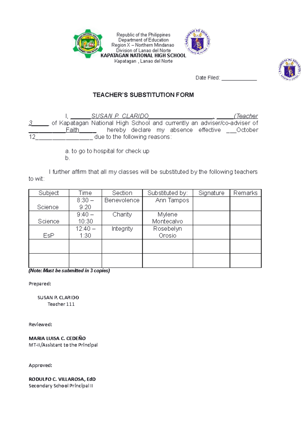 Substitution-slip Susie - Republic of the Philippines Department of ...