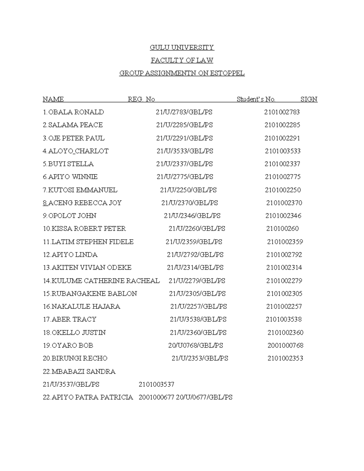 Estoppel Doctrine 1 - Evidence law - GULU UNIVERSITY FACULTY OF LAW ...