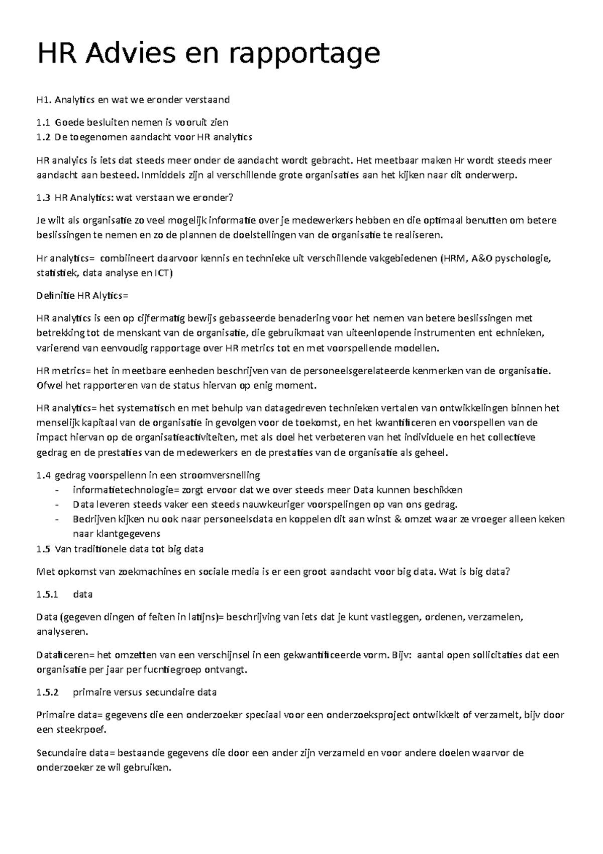 HR Advies en rapportage samenvatting - HR Advies en rapportage H1 ...