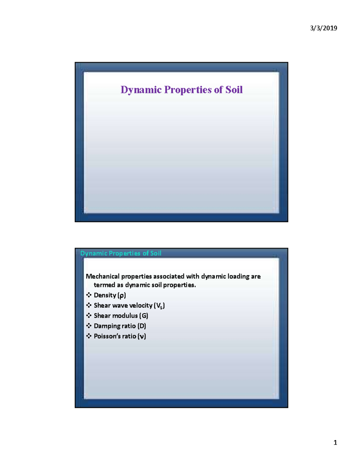 Geot Eq Dynamic - lecture notes - Dynamic Properties of Soil Dynamic ...