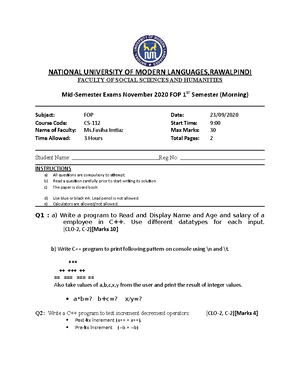 FOP LAB functionsLab Subject: Fundamentals of Programming Course: BSCS ...