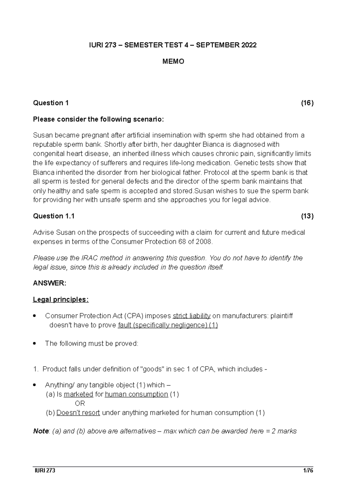 IURI273 Test 4 MEMO Updated 5.10.22 1 - IURI 273 – SEMESTER TEST 4 ...