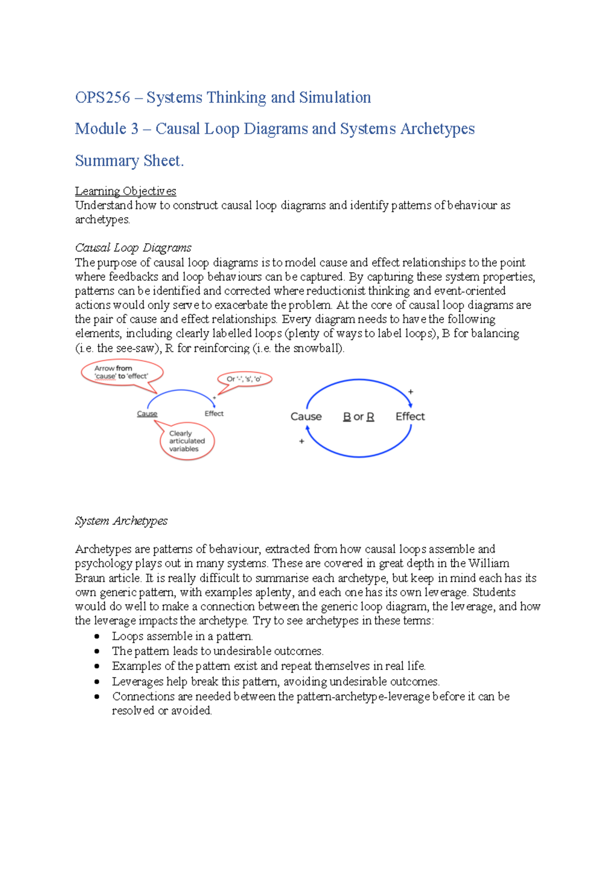 Module 3 Summary Sheet - OPS256 – Systems Thinking and Simulation ...