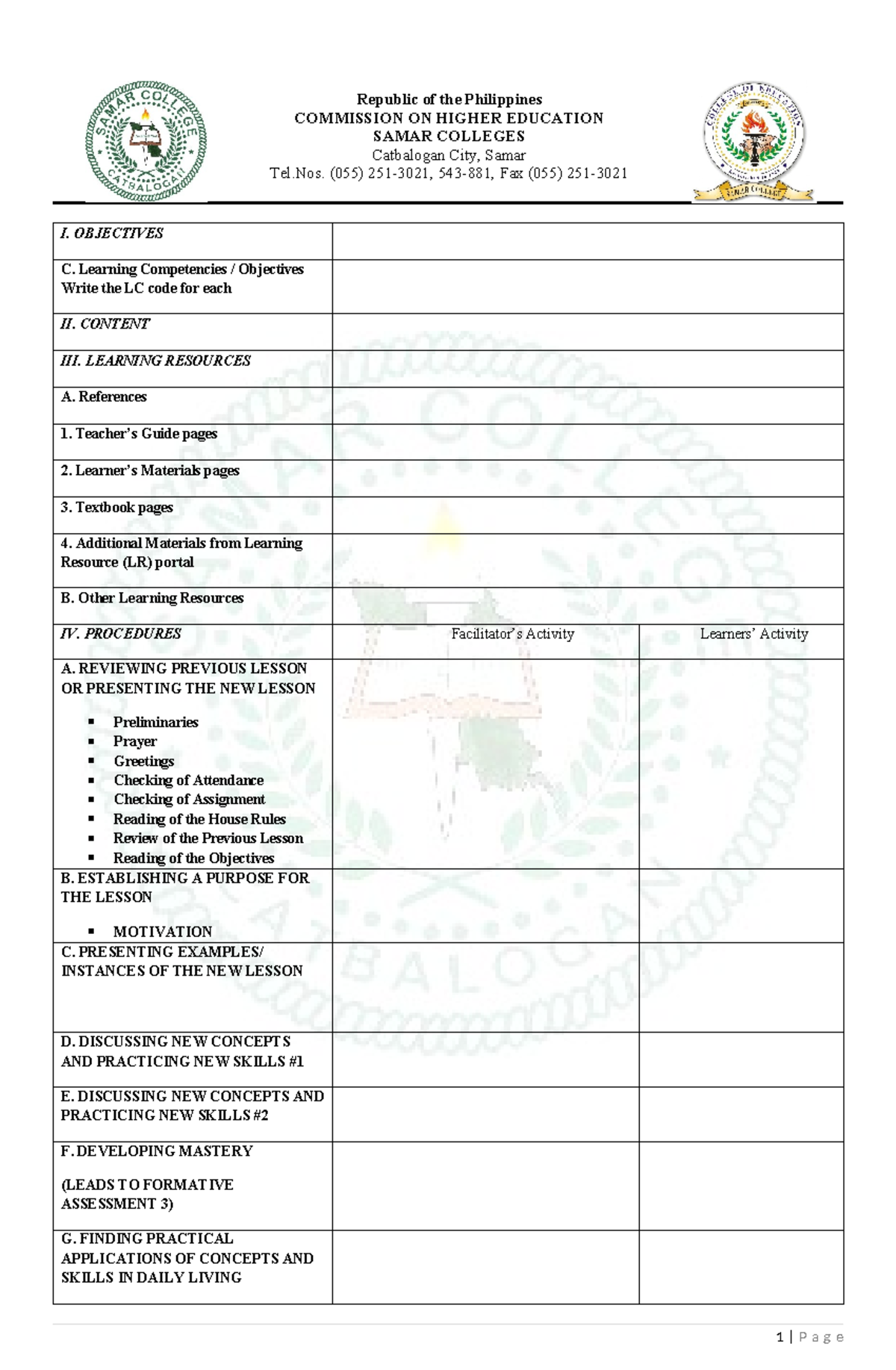 LP-format - Highschool - Republic of the Philippines COMMISSION ON ...