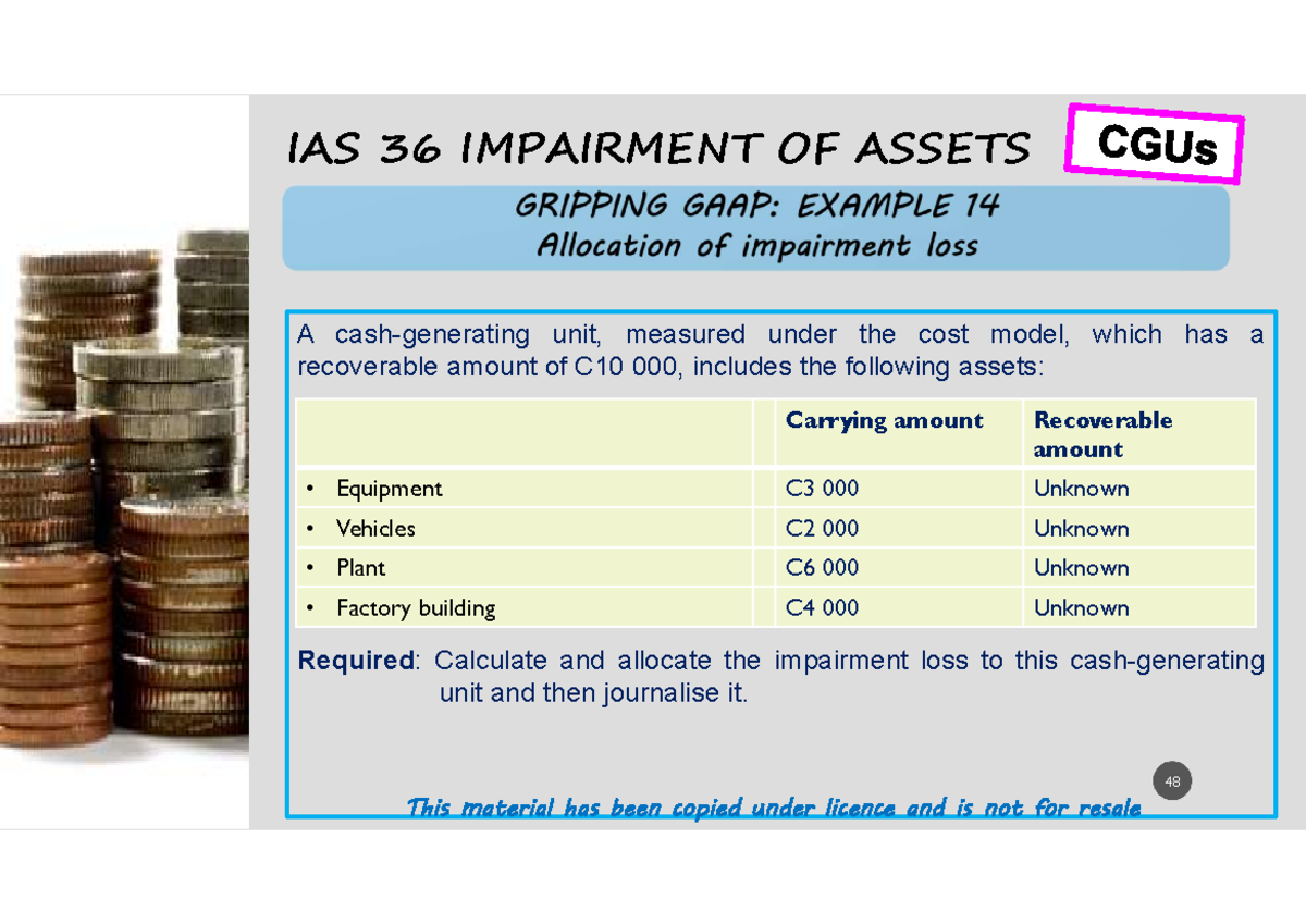 CGU class example (suggested solution) - 48 IAS 36 IMPAIRMENT OF ASSETS ...