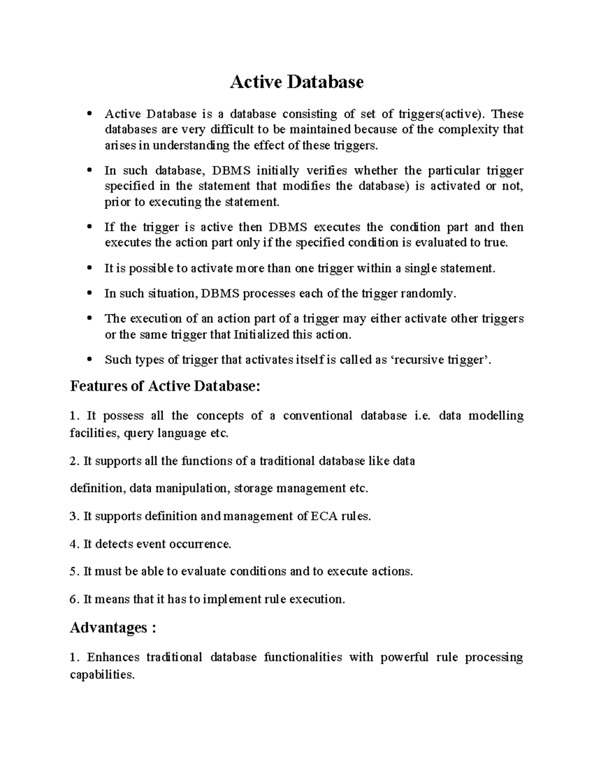 Active Databse Model Notes Active Database Active Database Is A Database Consisting Of Set