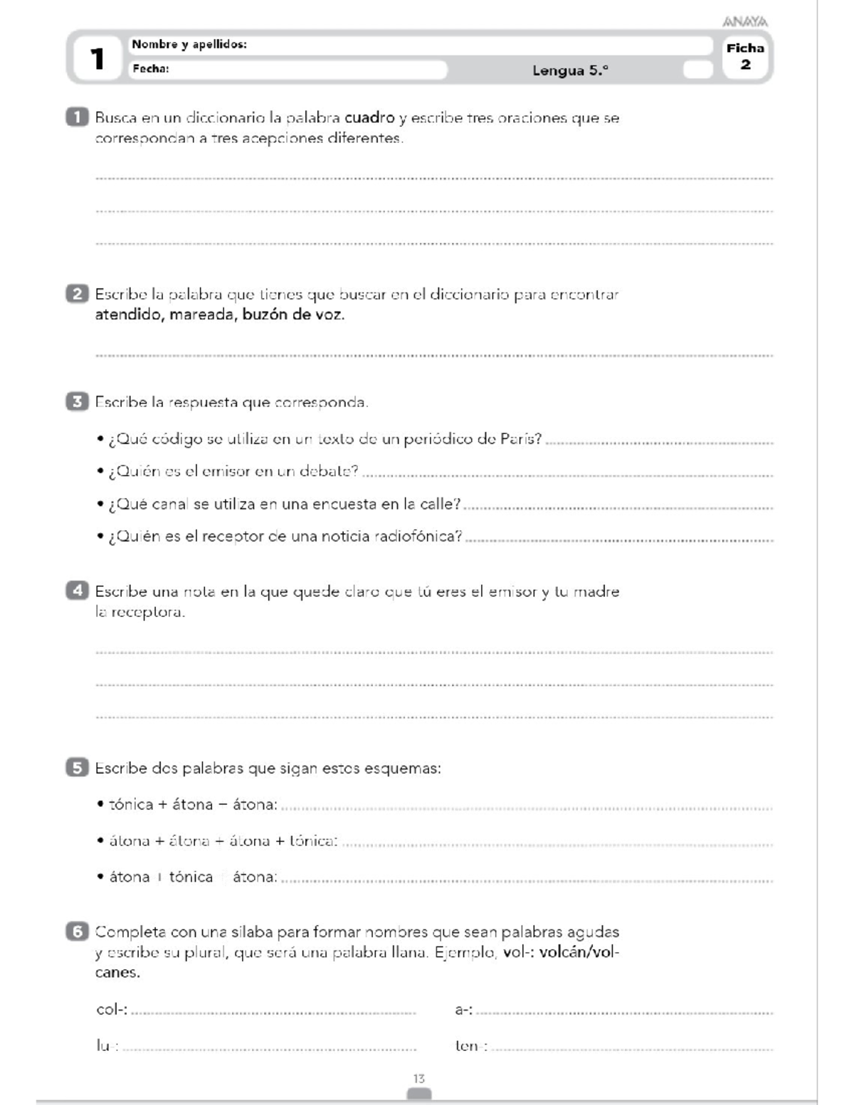 Lengua 5p tema1 - 5 Primaria - Lengua Castellana - Studocu