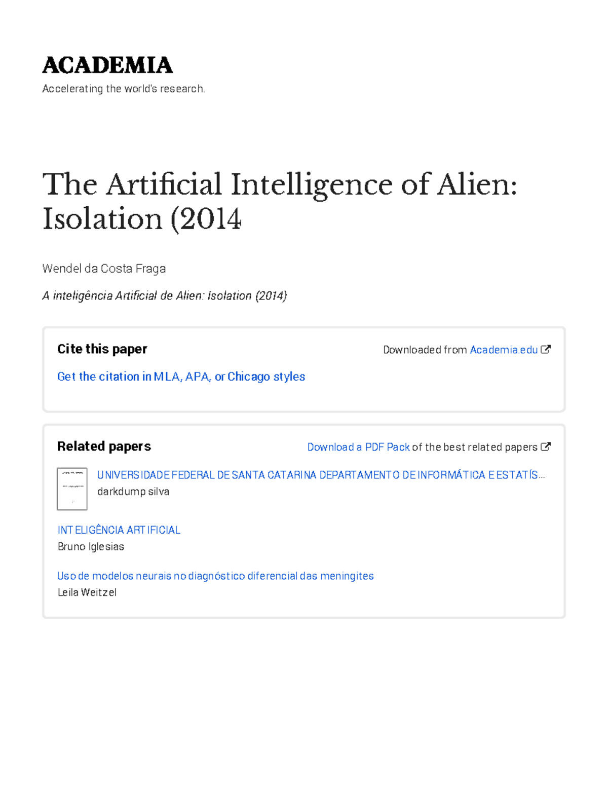 The Artificial Intelligence of Alien Isolation 2014 202004 24-43536 ...