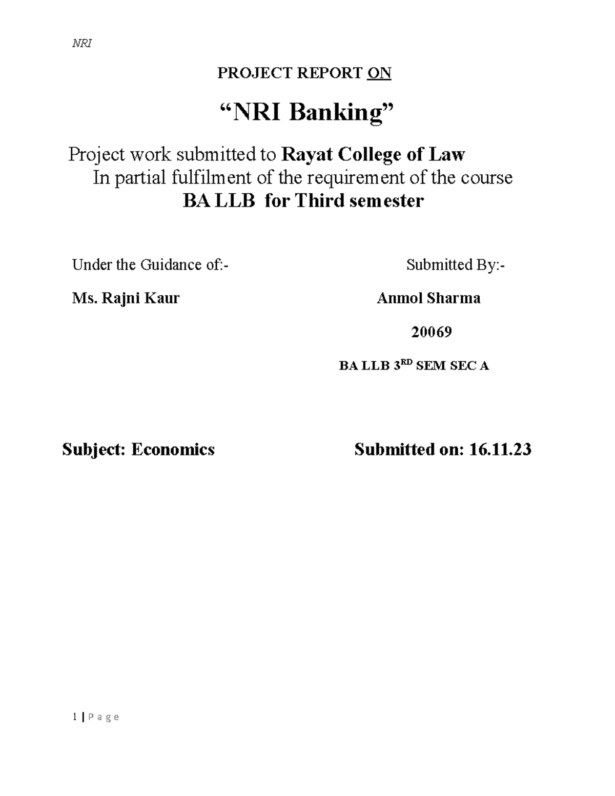 364410424 NRI Banking Final - NRI Banking 1 | P a g e PROJECT REPORT ON “NRI Banking” Project ...