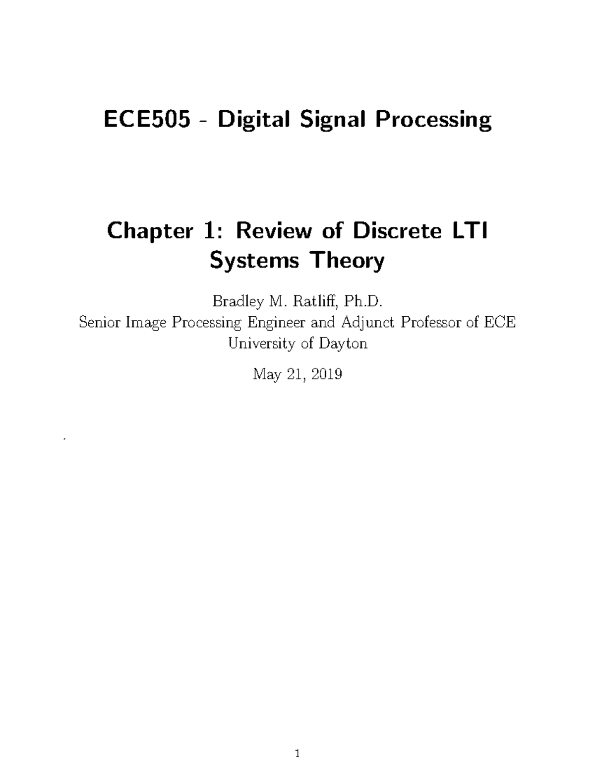 ECE505 Chapter 1 Review of LTI Systems Theory - ECE505 - Digital Signal ...