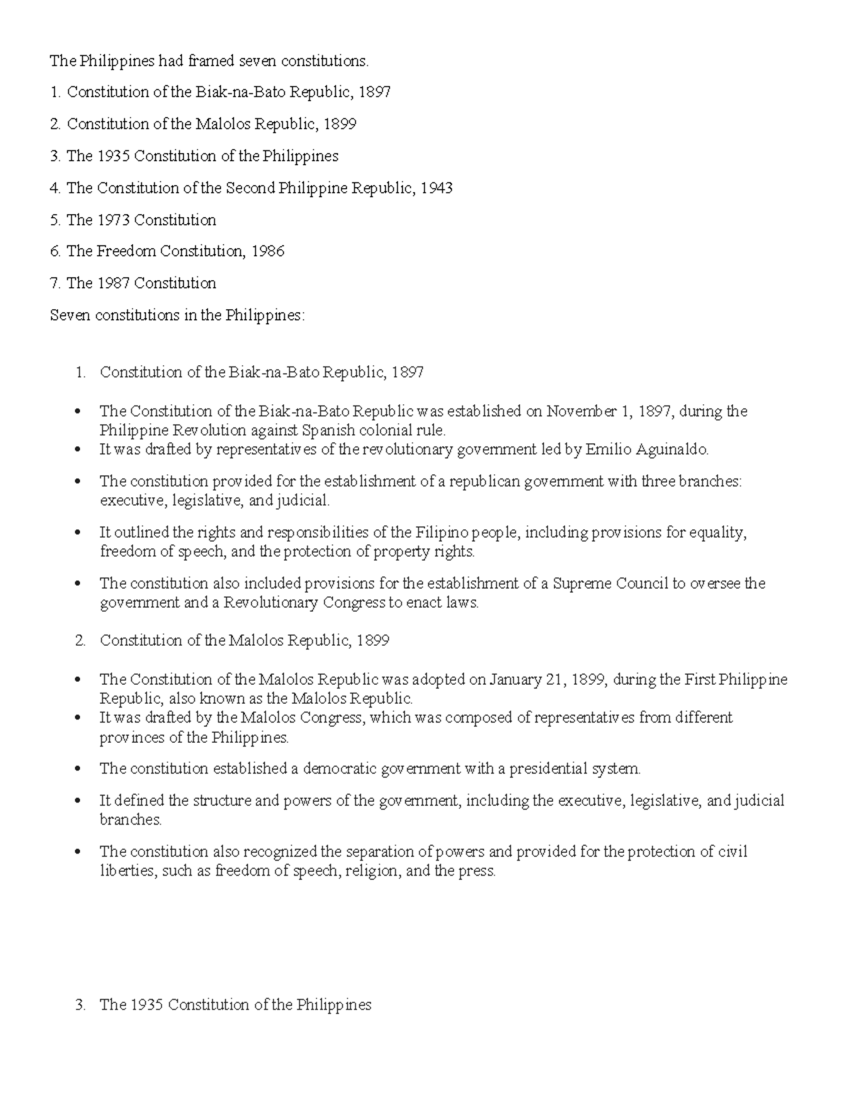 Phil hist consti - The Philippines had framed seven constitutions. 1 ...
