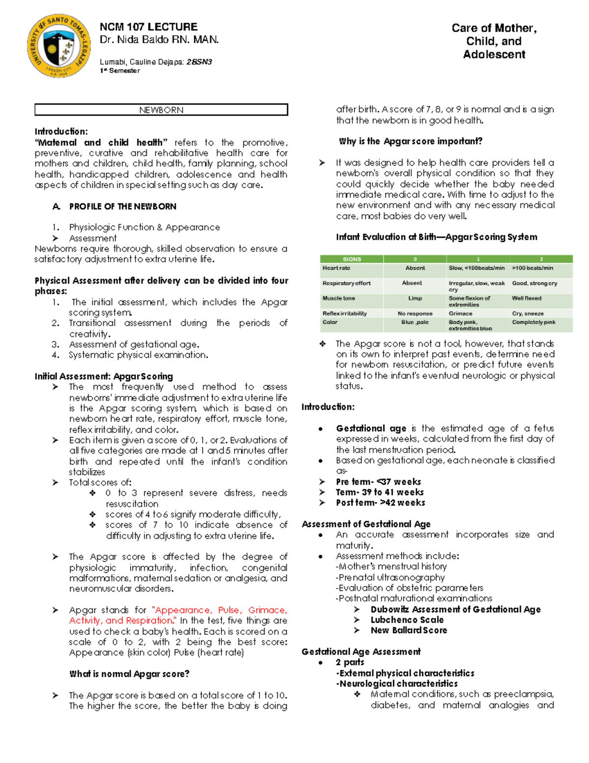 Newborn-CMCA- Transes - \ NCM 107 LECTURE Care of Mother, Child, and ...