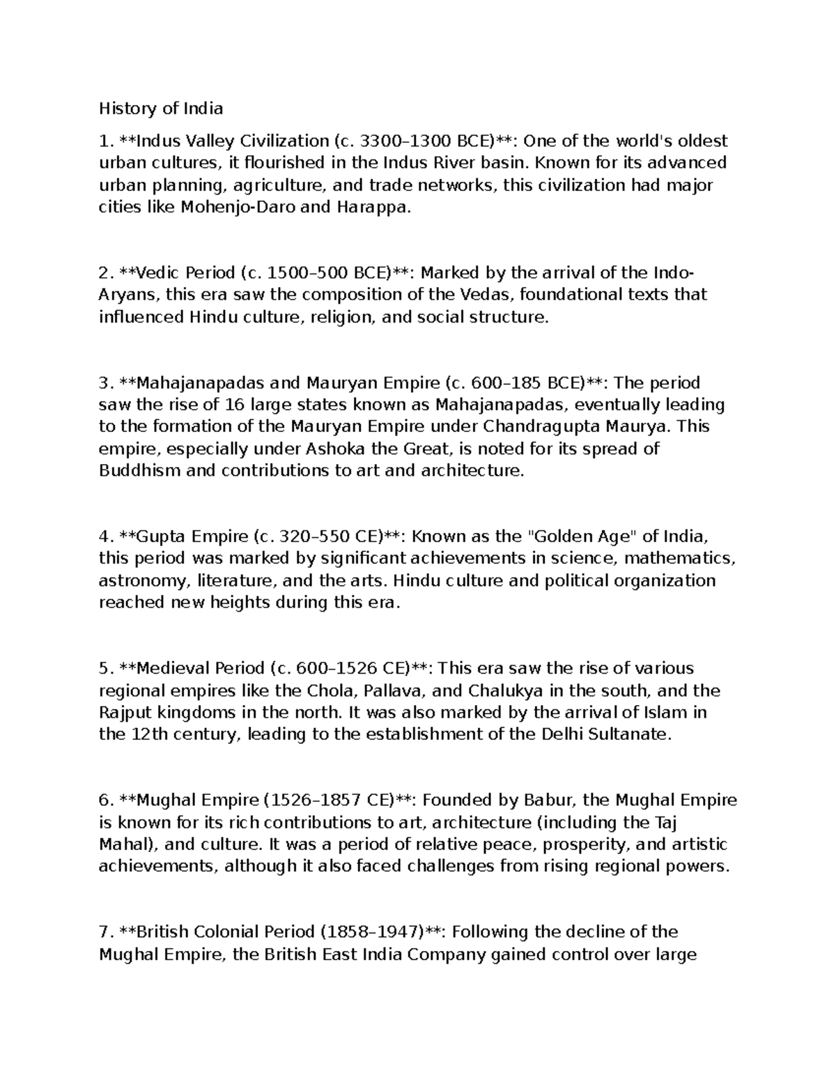 History of India - summary of the countries assignment - History of ...